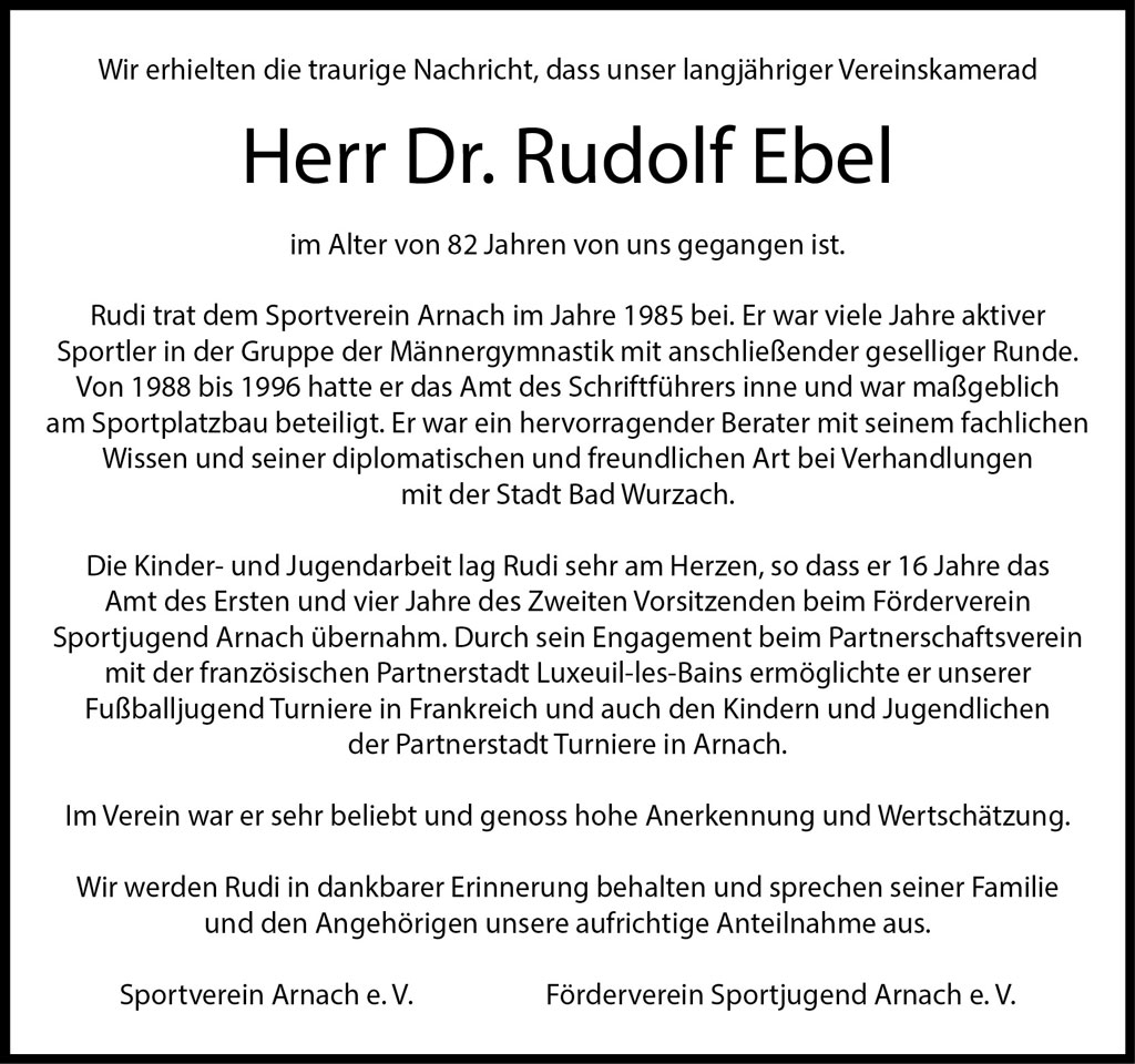 Nachruf: Rudolf Ebel